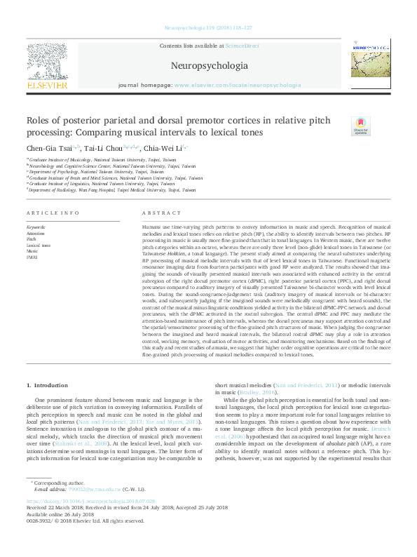 (PDF) Relative pitch processing Comparing musical intervals to lexical ...