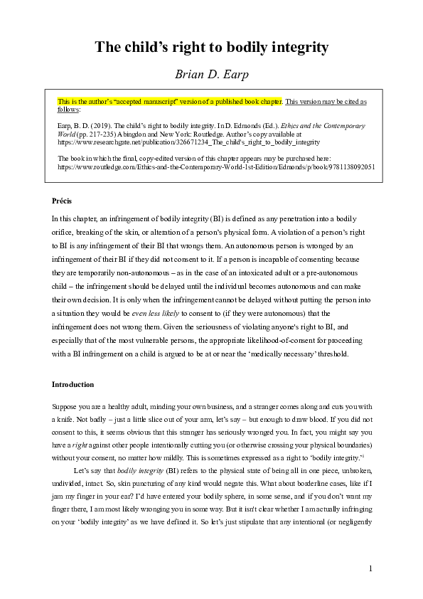 (PDF) The child's right to bodily integrity