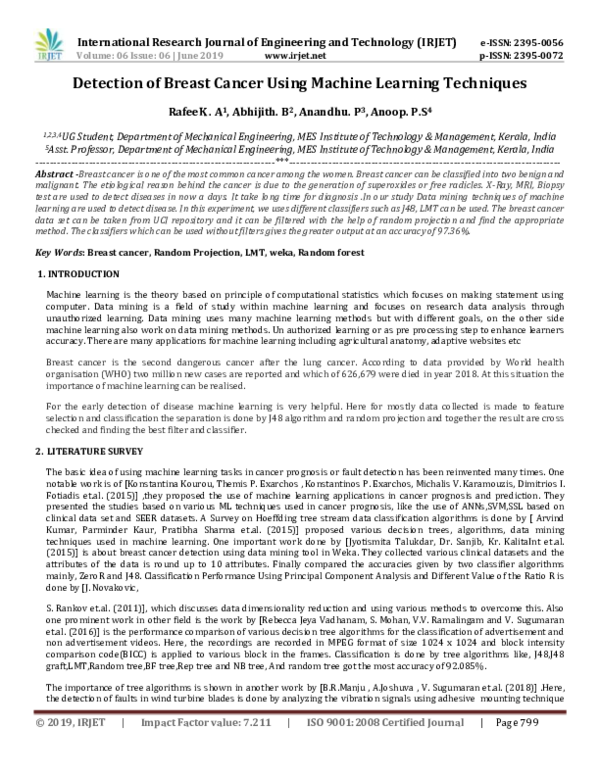 (PDF) IRJET- Detection of Breast Cancer Using Machine Learning Techniques