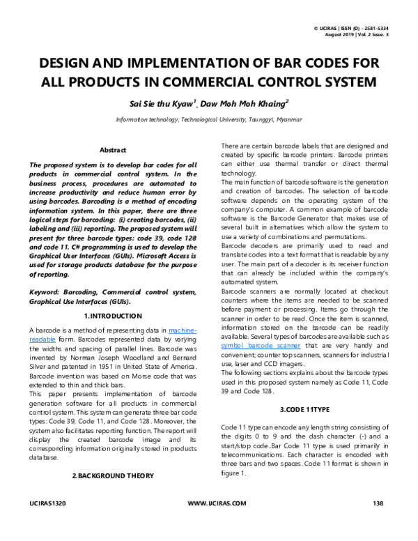 (PDF) DESIGN AND IMPLEMENTATION OF BAR CODES FOR ALL PRODUCTS IN ...