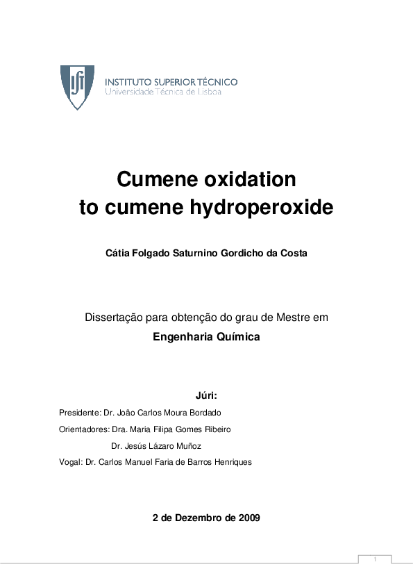 (PDF) Cumene oxidation to cumene hydroperoxide