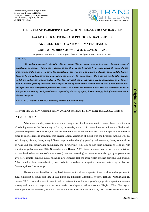 (PDF) THE DRYLAND FARMERS' ADAPTATION BEHAVIOUR AND BARRIERS FACED ON ...