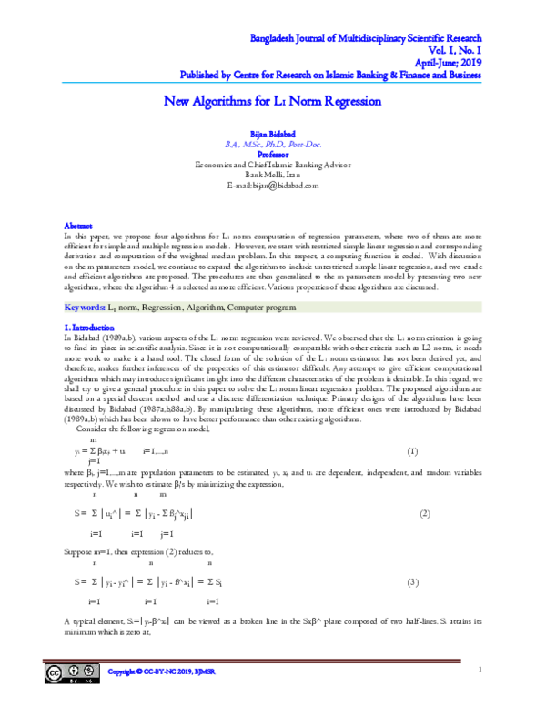 (PDF) New Algorithms for L1 Norm Regression | Centre for Research on Islamic Banking & Finance ...