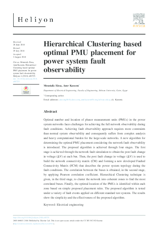 Pdf Hierarchical Clustering Based Optimal Pmu Placement For Power System Fault Observability