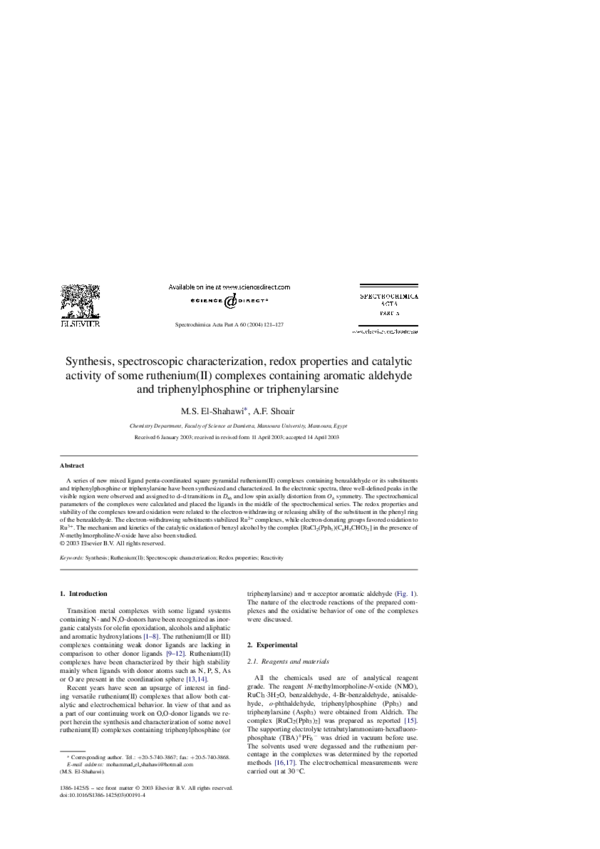 (PDF) Synthesis, spectroscopic characterization, redox properties and catalytic activity of some ...