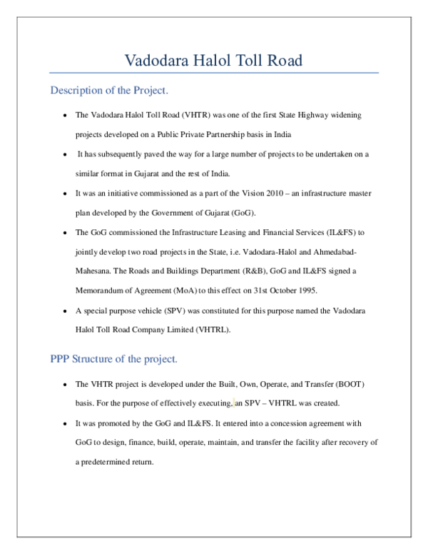(DOC) Vadodara Halol Toll Road(PPP example)