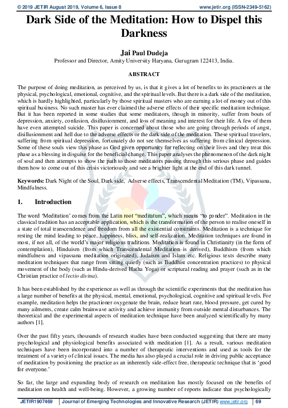 (PDF) Dark Side of the Meditation: How to Dispel this Darkness