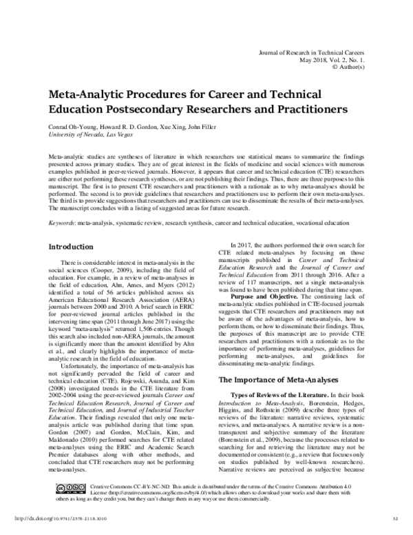 (PDF) Meta-Analytic Procedures for Career and Technical Education Post ...