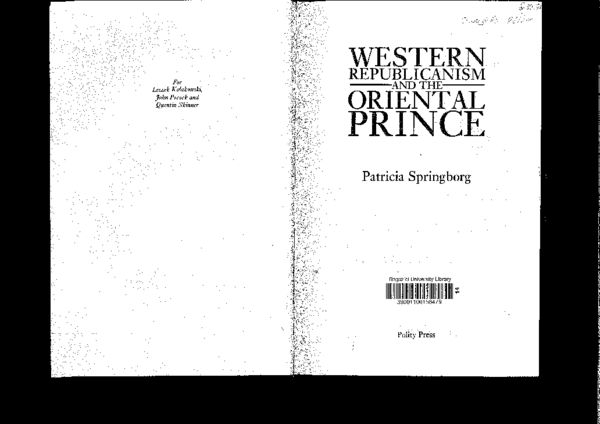 (PDF) Springborg, Western Republicanism and the Oriental Prince