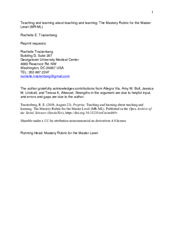 (PDF) Teaching and learning about teaching and learning: The Mastery ...