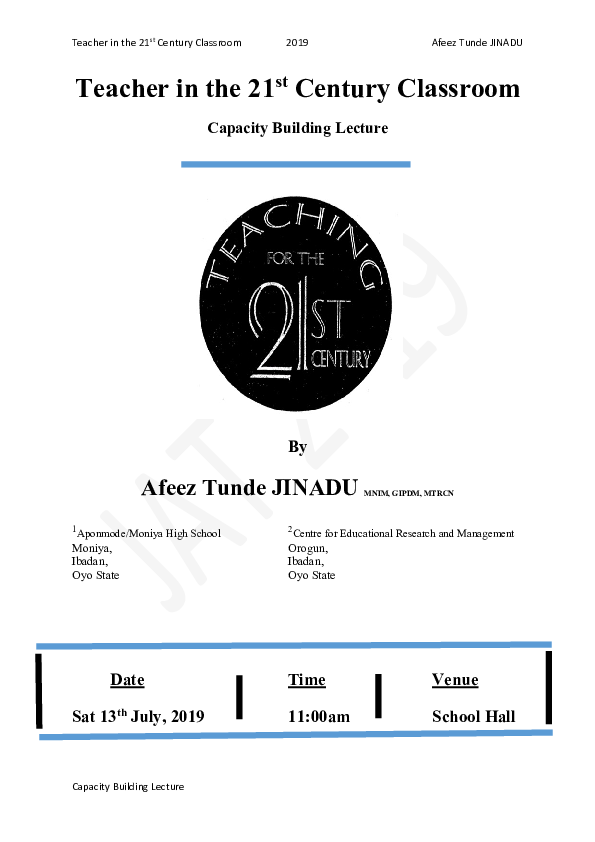 (PDF) Teacher in the 21st Century Classroom