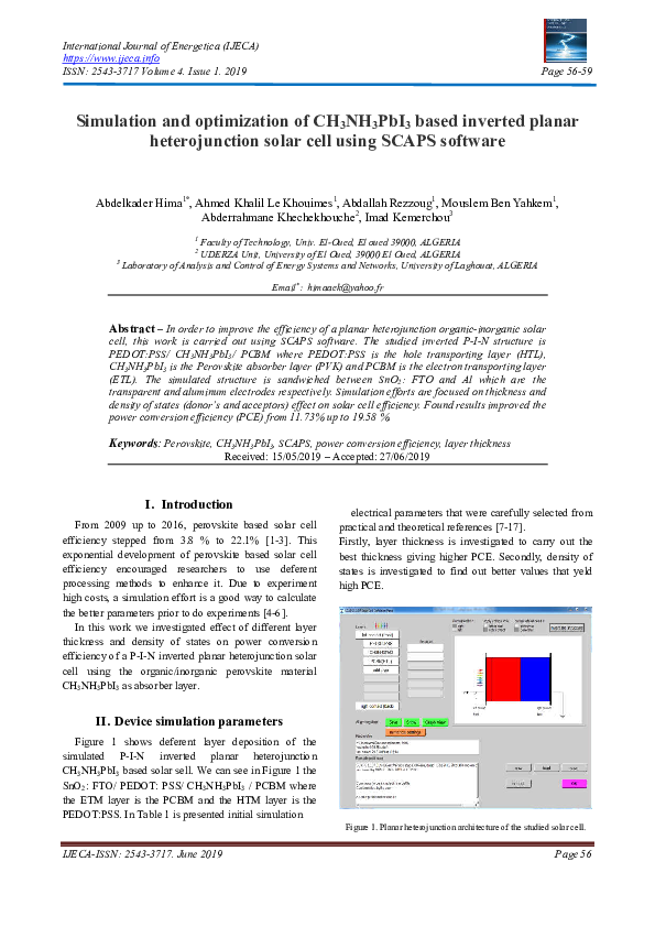 (PDF) Simulation and optimization of CH 3 NH 3 PbI 3 based inverted ...