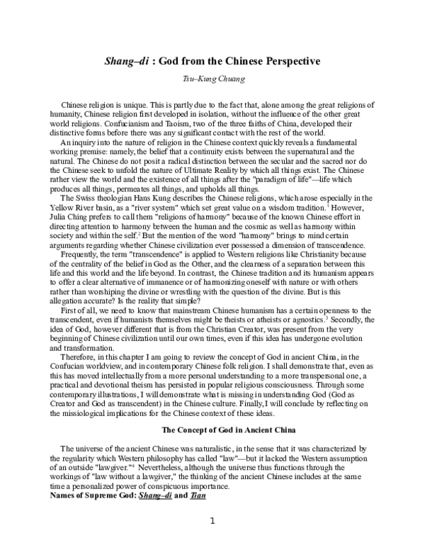 (DOC) Shang-di : God from the Chinese Perspective