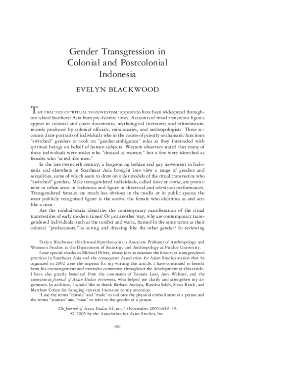 (PDF) Gender Transgression in Colonial and Postcolonial Indonesia