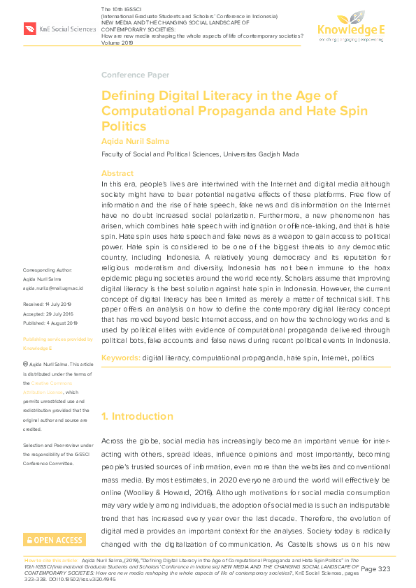 (PDF) Defining Digital Literacy in the Age of Computational Propaganda and Hate Spin Politics