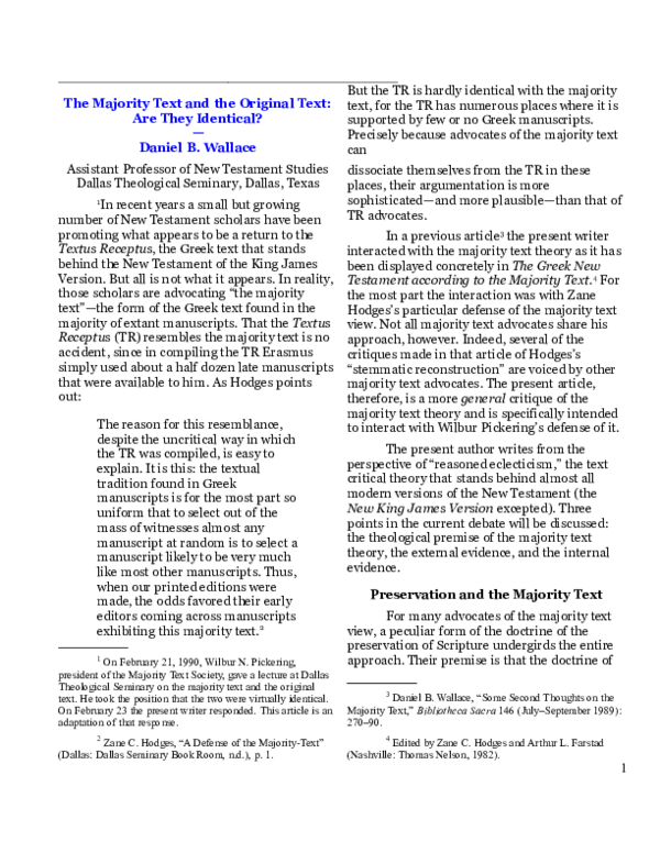 (DOC) The Majority Text and the Original Text: Are They Identical