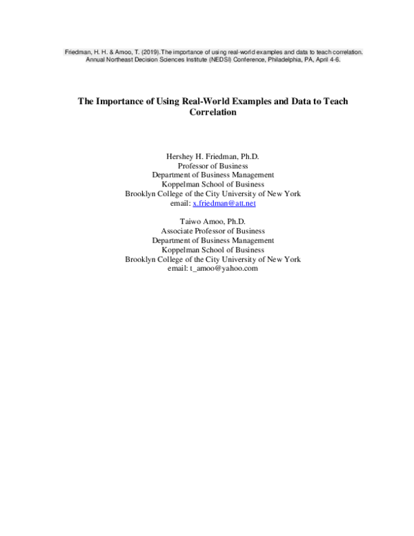 (PDF) The Importance of Using Real-World Examples and Data to Teach ...