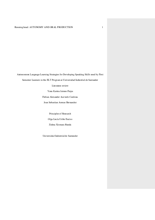 (PDF) Running head: AUTONOMY AND ORAL PRODUCTION 1 Autonomous Language ...