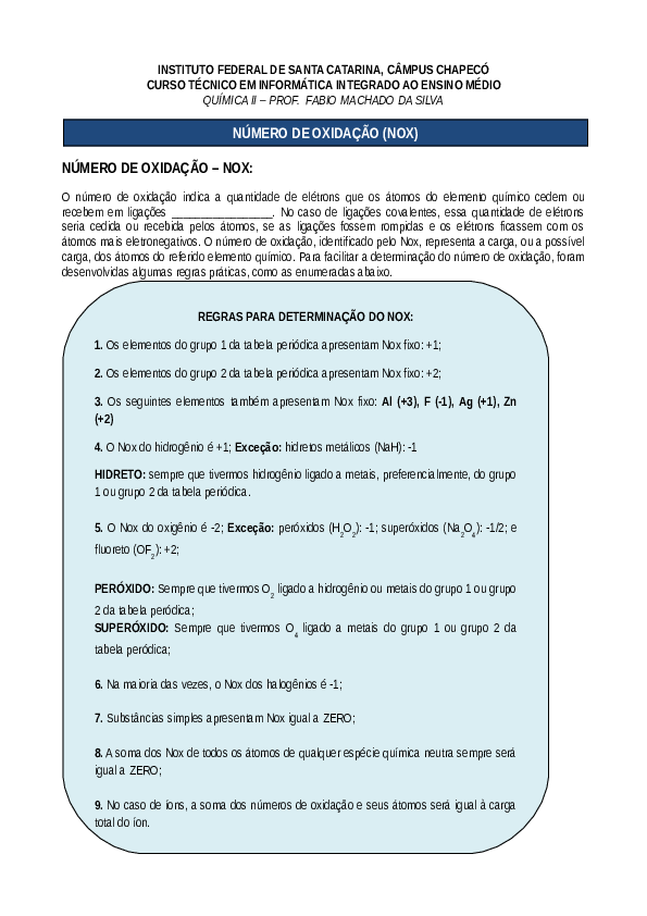 (PDF) Material sobre Numero de oxidação (NOX)