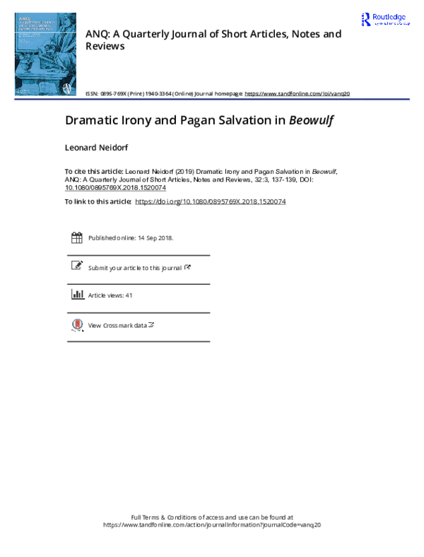 (PDF) Dramatic Irony and Pagan Salvation in Beowulf