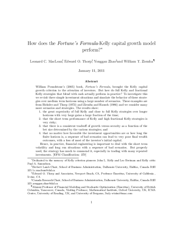 (PDF) How does the Fortune's Formula-Kelly capital growth model perform