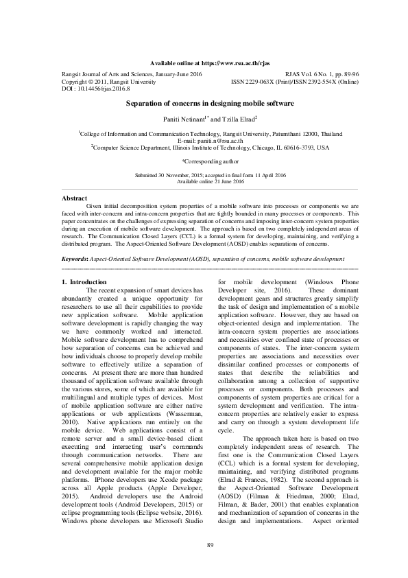 (PDF) Separation of concerns in designing mobile software