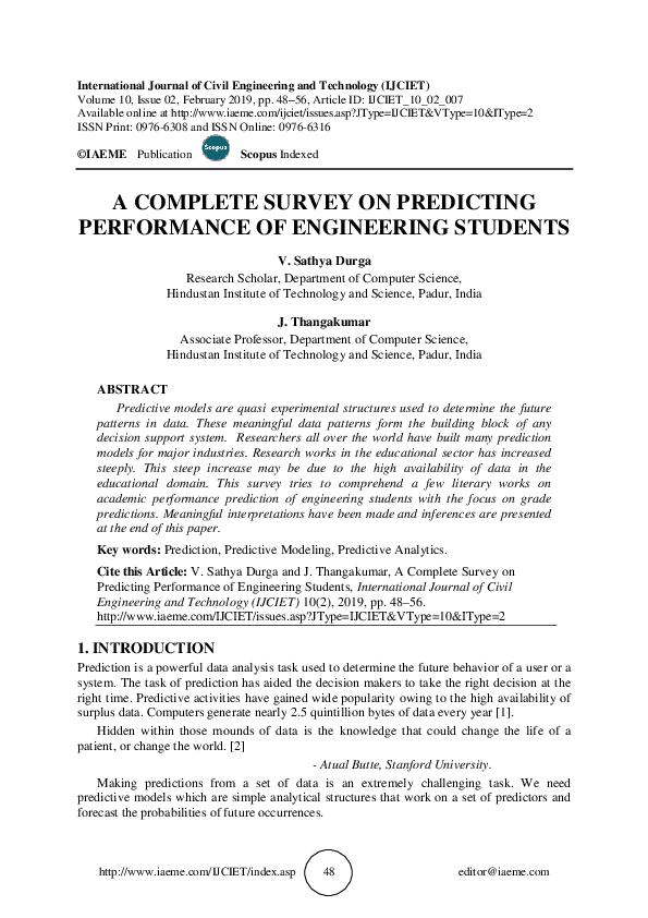 (PDF) A COMPLETE SURVEY ON PREDICTING PERFORMANCE OF ENGINEERING STUDENTS