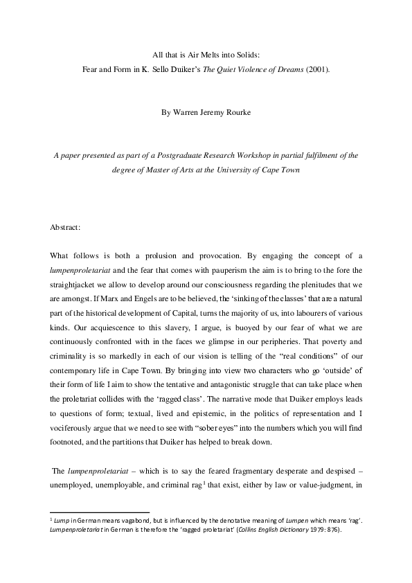 (PDF) All that is Air Melts into Solids: Fear and Form in K. Sello ...