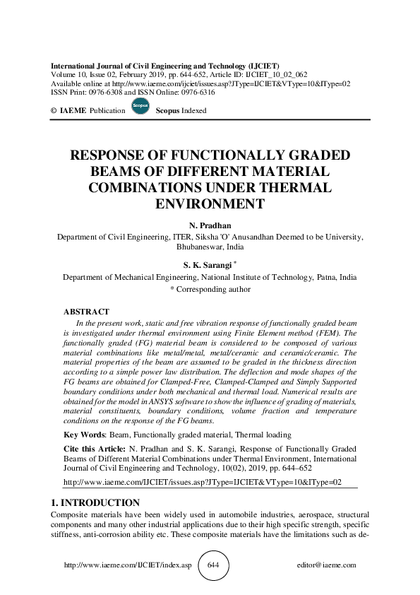 (PDF) Response of Functionally Graded Beams of Different Material Combinations under Thermal ...