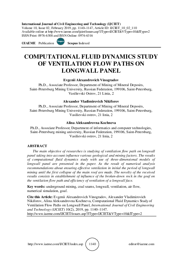 (PDF) COMPUTATIONAL FLUID DYNAMICS STUDY OF VENTILATION FLOW PATHS ON LONGWALL PANEL