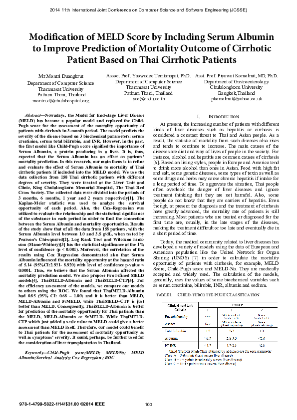(PDF) Modification of MELD score by including Serum Albumin to improve ...