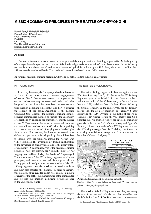 (PDF) MISSION COMMAND PRINCIPLES IN THE BATTLE OF CHIPYONG-NI