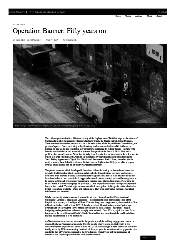 (PDF) Operation Banner Fifty years on – The British Interest