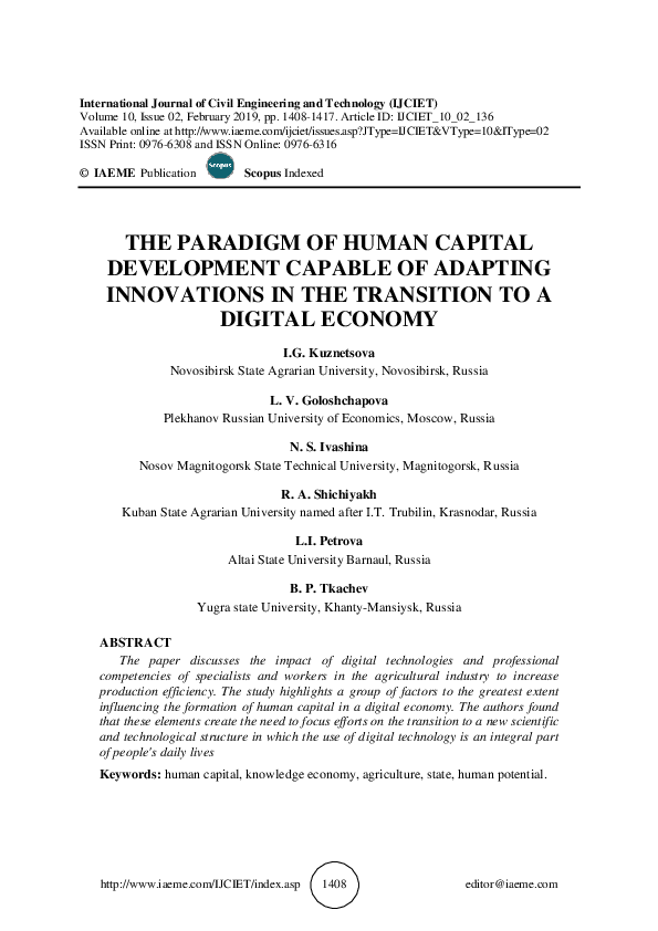 (PDF) THE PARADIGM OF HUMAN CAPITAL DEVELOPMENT CAPABLE OF ADAPTING ...