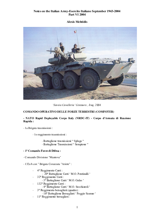(PDF) Notes on the Italian Army September 1943-2004 Part VI 2004