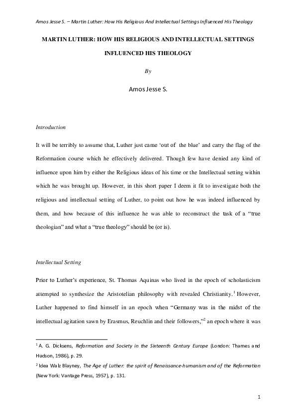 (PDF) MARTIN LUTHER: HOW HIS RELIGIOUS AND INTELLECTUAL SETTINGS ...