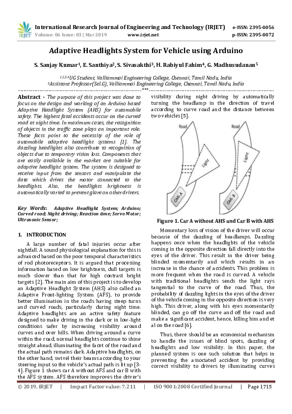 (PDF) IRJET- Adaptive Headlights System for Vehicle using Arduino