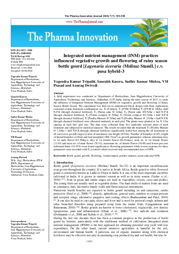 Pdf Integrated Nutrient Management Inm Practices Influenced Vegetative Growth And Flowering