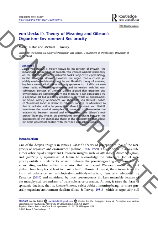 (PDF) von Uexküll's Theory of Meaning and Gibson's Organism-Environment ...