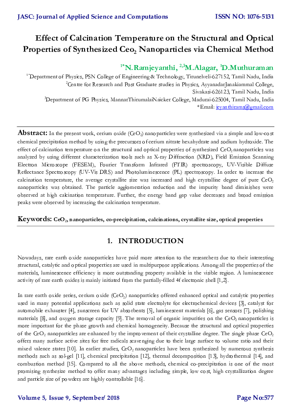 (PDF) Effect of Calcination Temperature on the Structural and Optical Properties of Synthesized ...