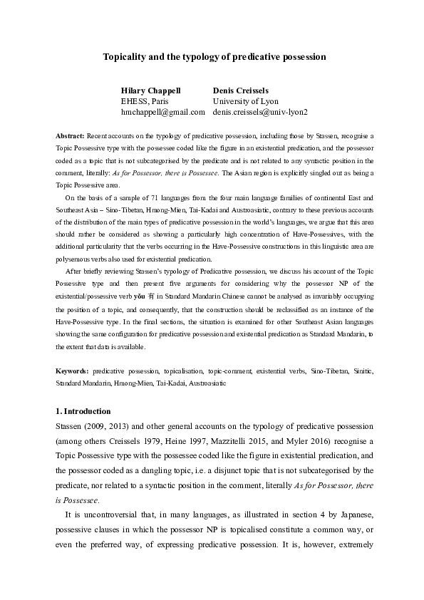 (PDF) Topicality and the typology of predicative possession ...