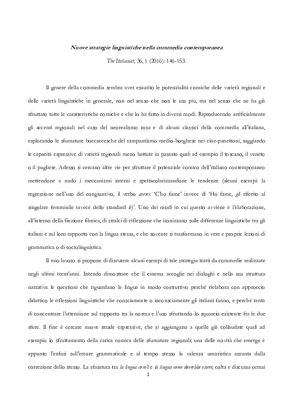 (DOC) Nuove strategie linguistiche nella commedia contemporanea ...