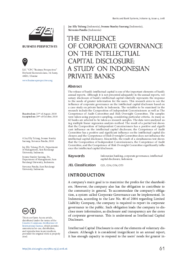 (PDF) The Influence of Corporate Governance on the Intellectual Capital Disclosure: a Study on ...