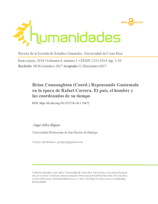 (PDF) Brian Connaughton (Coord.) Repensando Guatemala en la época de Rafael Carrera. El país, el ...