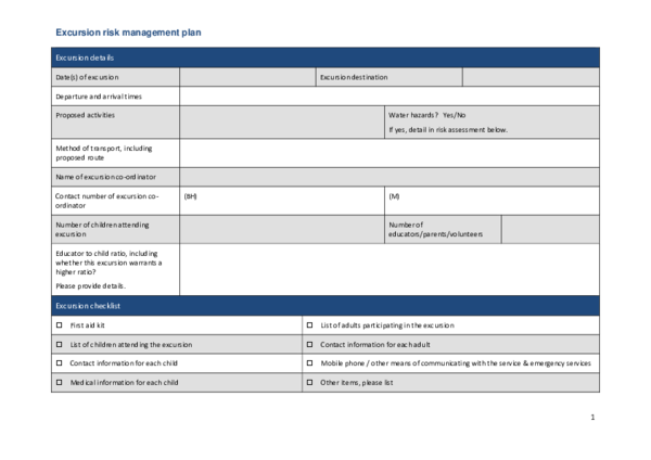 (DOC) Excursion risk management plan Excursion details