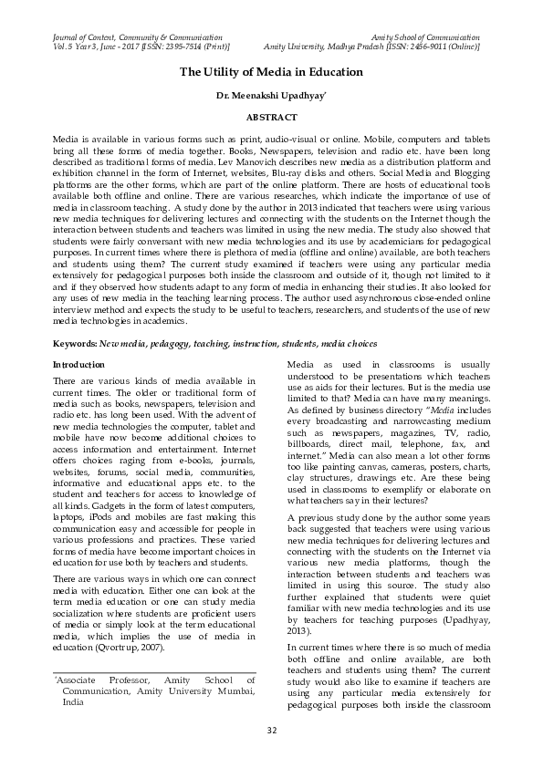 (PDF) The Utility of Media in Education