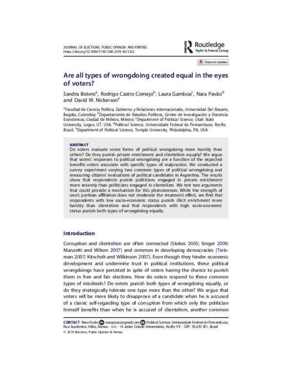 (PDF) Are all types of wrongdoing created equal in the eyes of voters