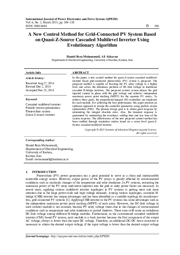 Pdf A New Control Method For Grid Connected Pv System Based On Quasi