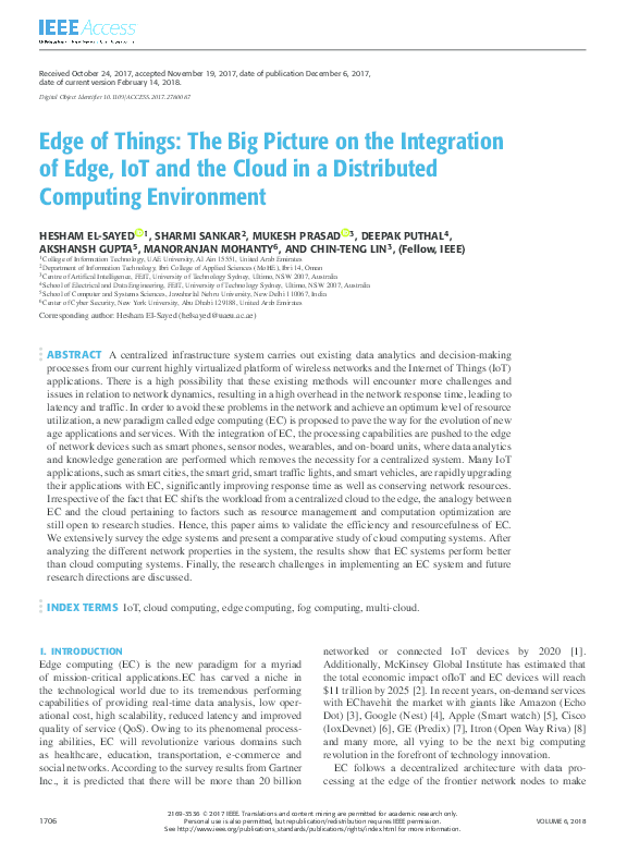 (PDF) Edge of Things: The Big Picture on the Integration of Edge, IoT and the Cloud in a ...