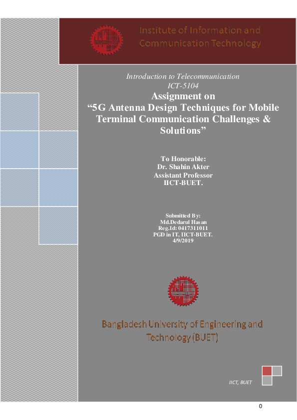 (PDF) Introduction to Telecommunication ICT-5104 Assignment on "5G ...